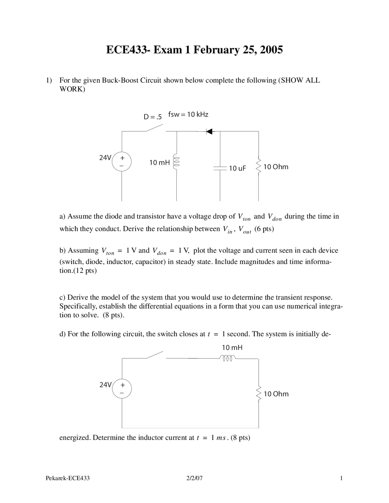 Power Electronics Unsolved Questions Exam 1 Ece 43300 Docsity