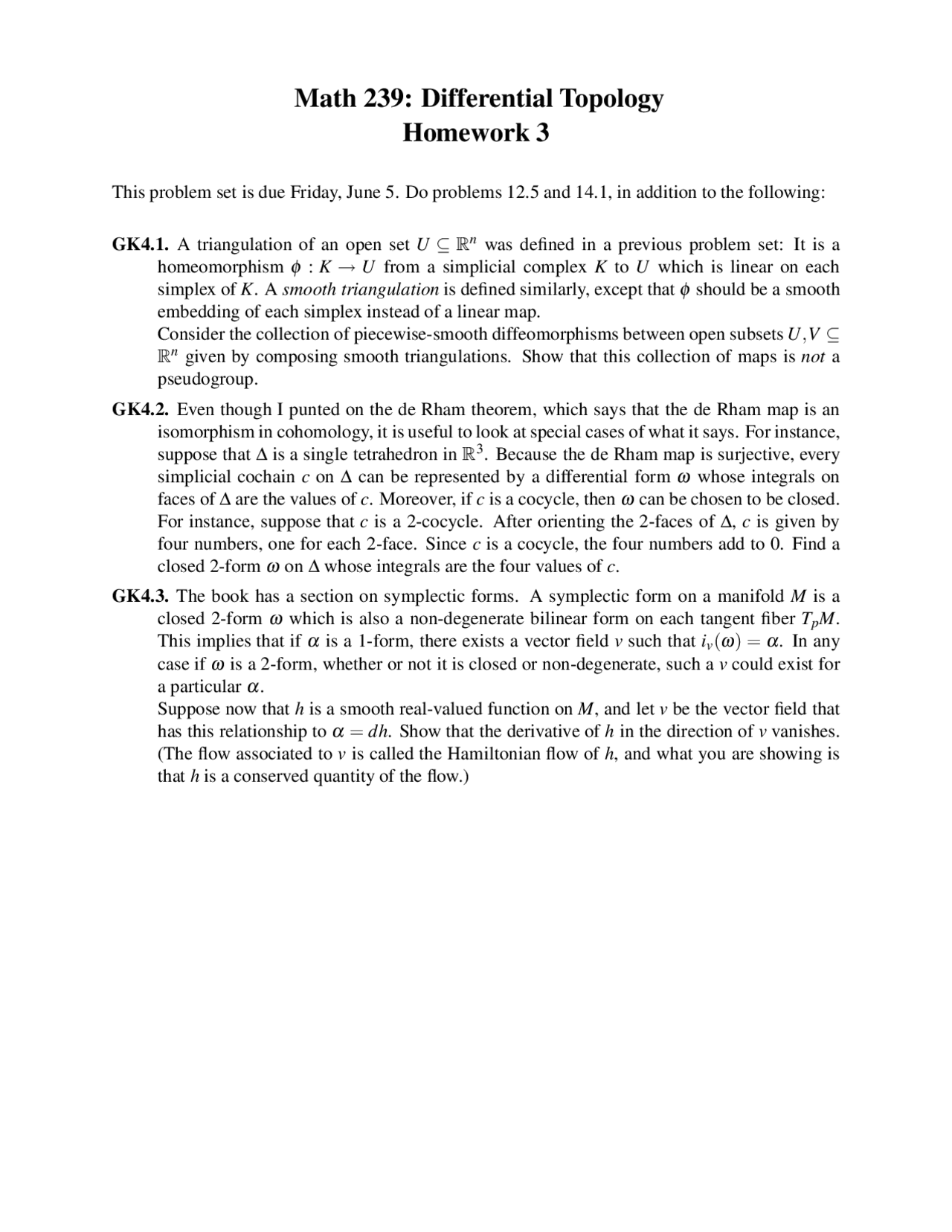 Assignment 3 For Differential Topology Mat 239 Docsity