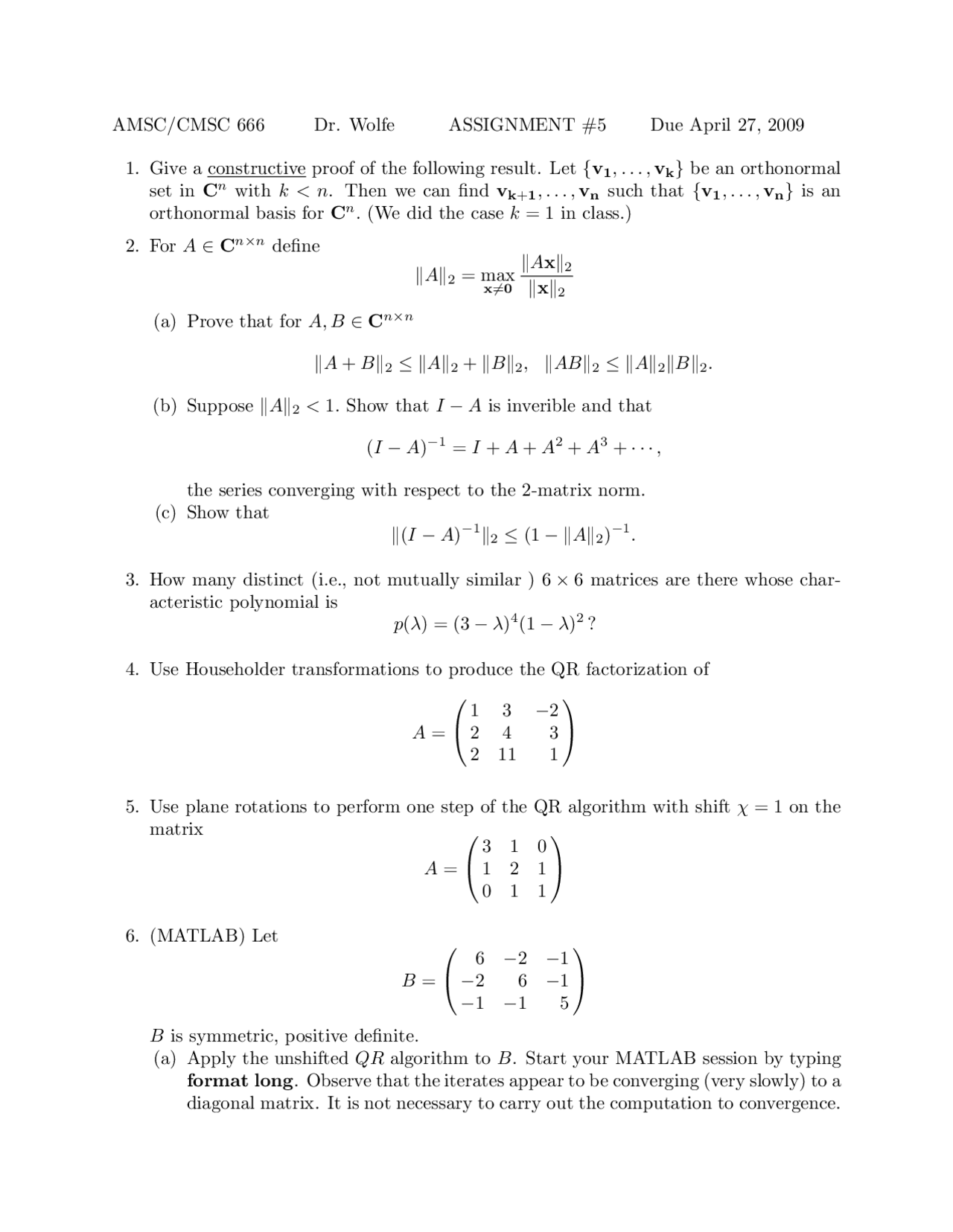 9 Questions For Numerical Analysis I Assignment 5 Cmsc 666 Docsity