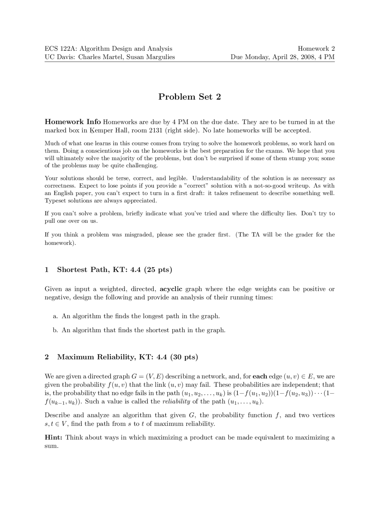 Algorithm Design And Analysis Handout Problem Set 2 Ecs 122a Docsity 2335