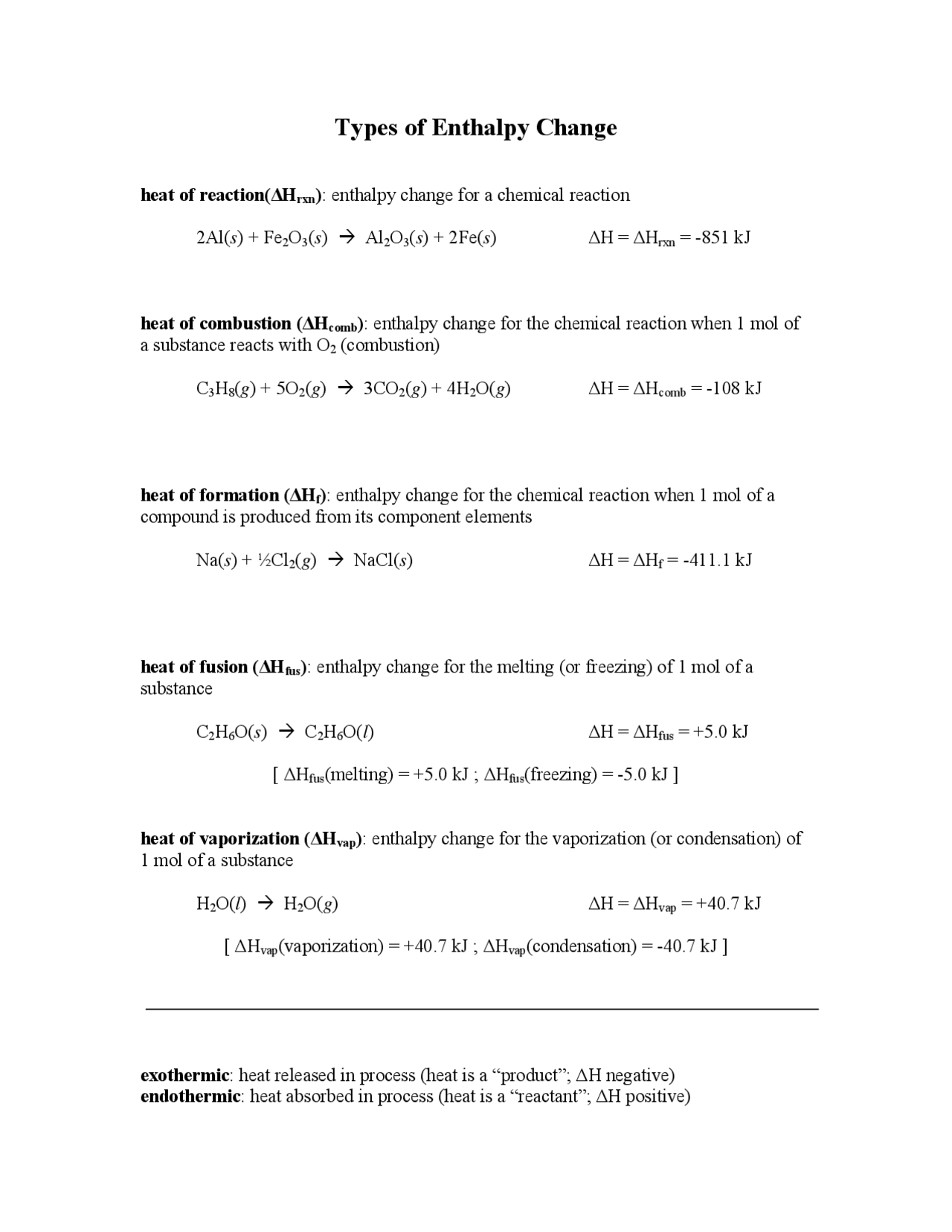 Types of Enthalpy Change - Lecture Notes | CHM 12500 - Docsity