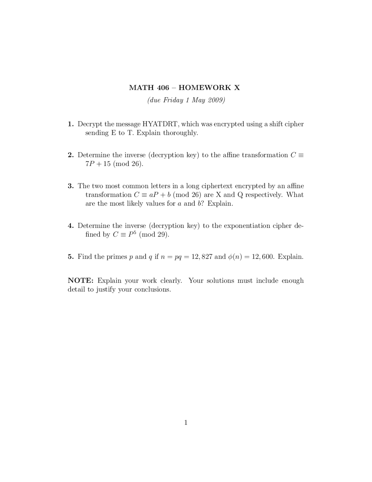 5 Problems On Determining The Inverse Assignment 10 Math 406