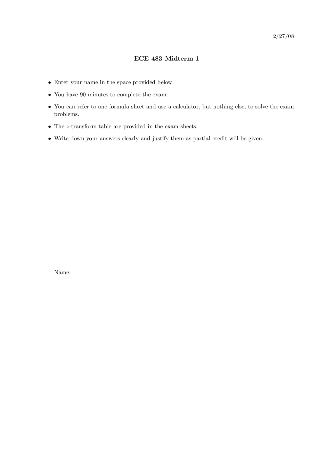 Exam 5 Problems Digital Control Systems Analysis And Design Ece