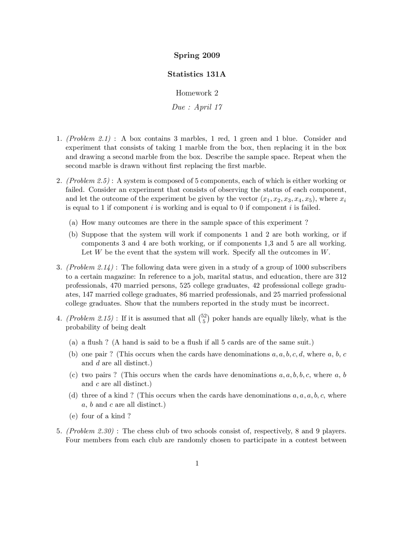 Probability Theory - 6 Questions on Homework 2 | STA 131A | Assignments Probability and ...