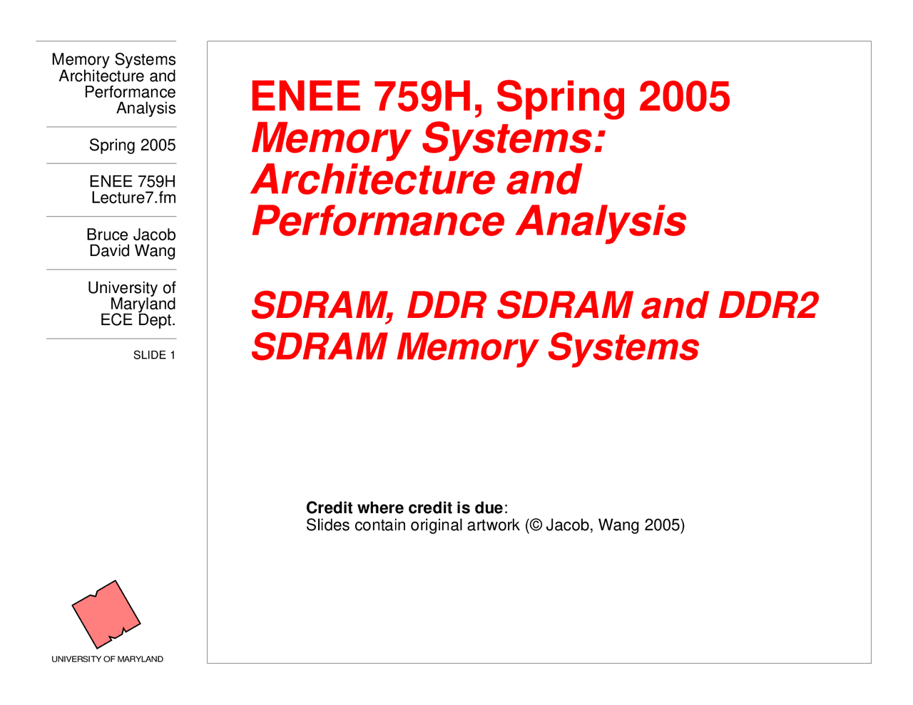Memory System Architecture And Performance Analysis Enee 759 Docsity