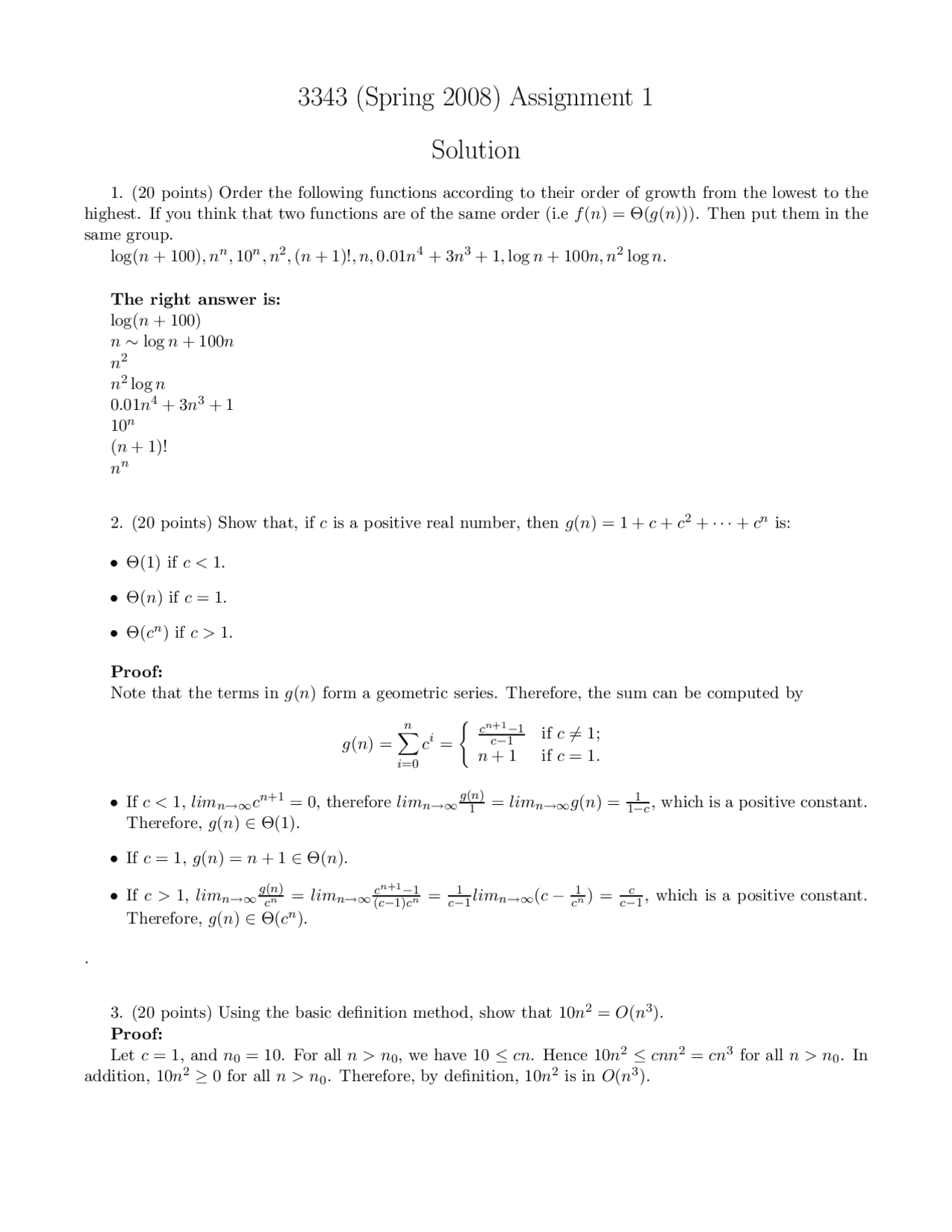 Assignment 1 Solutions Analysis Of Algorithms Cs 3343 Docsity 2257