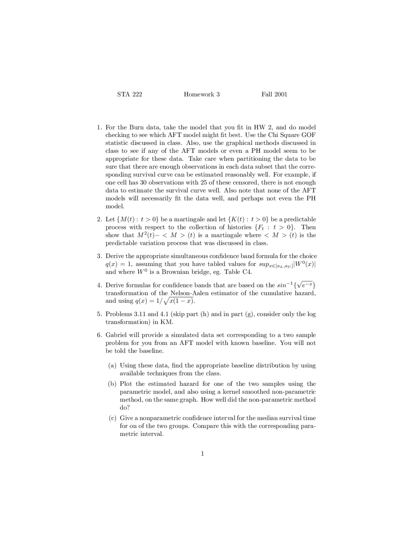 Homework 3 Questions For Survival Analysis Sta 222 Docsity