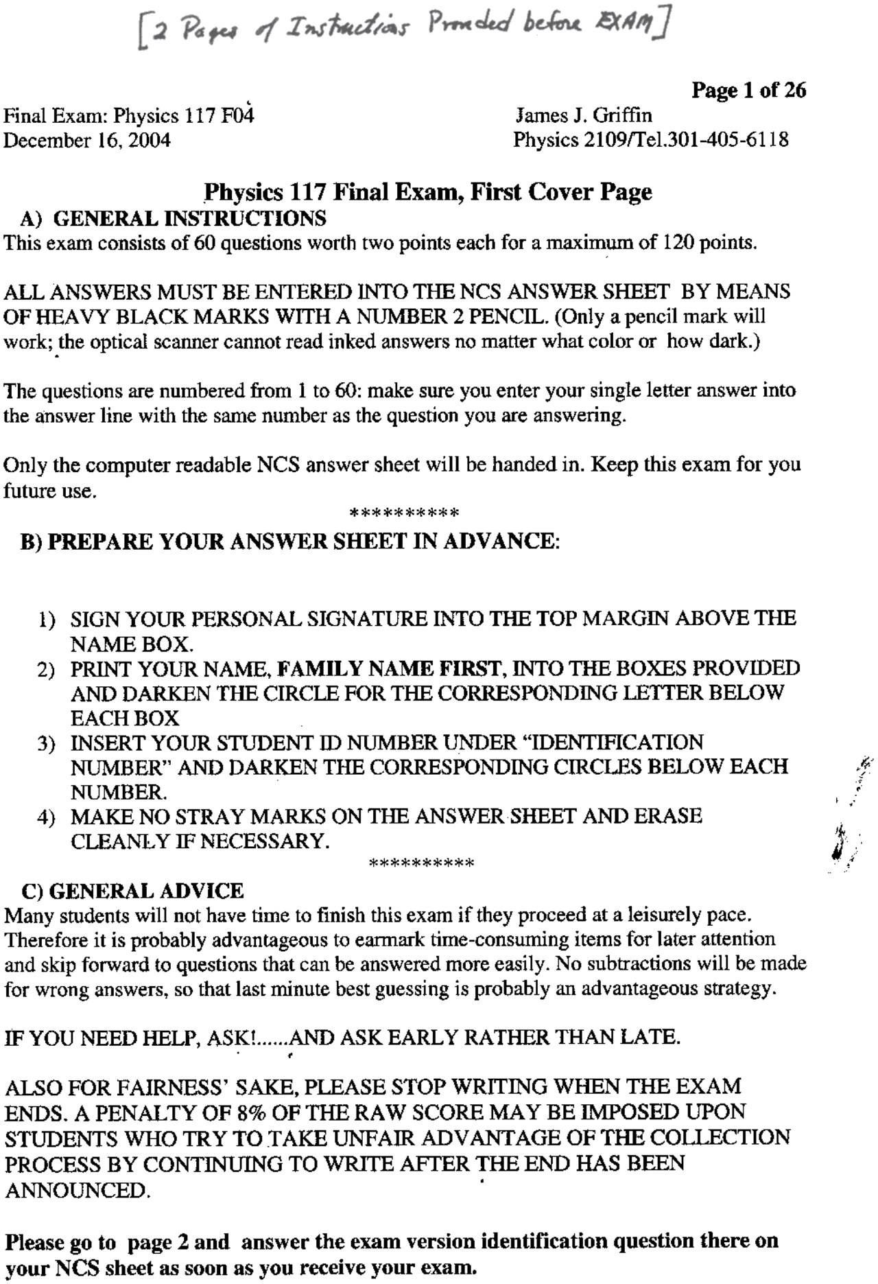 Final Exam with Solution for Introduction to Physics | PHYS 117 - Docsity