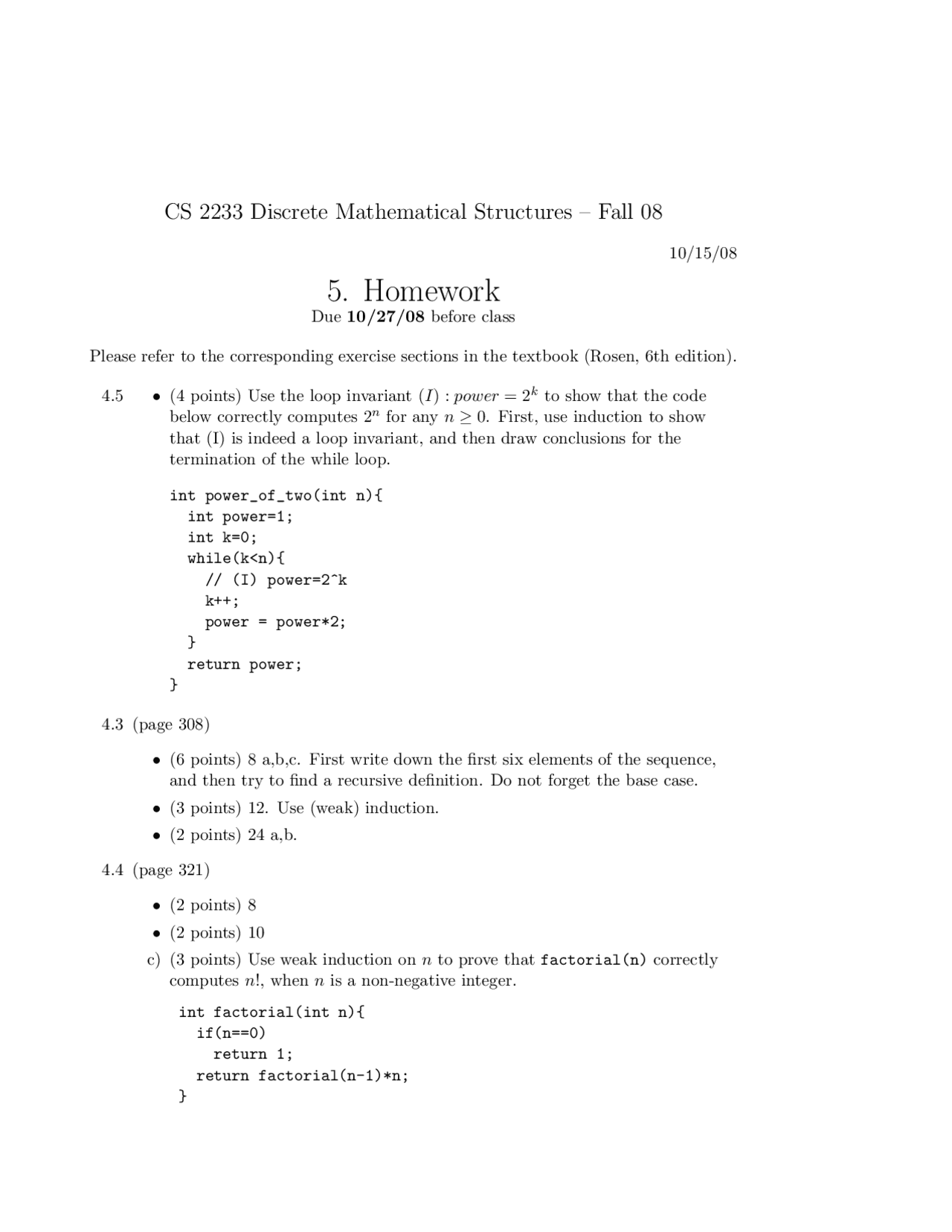 Homework 5 Problems Discrete Mathematics Structures Cs 2233 Docsity