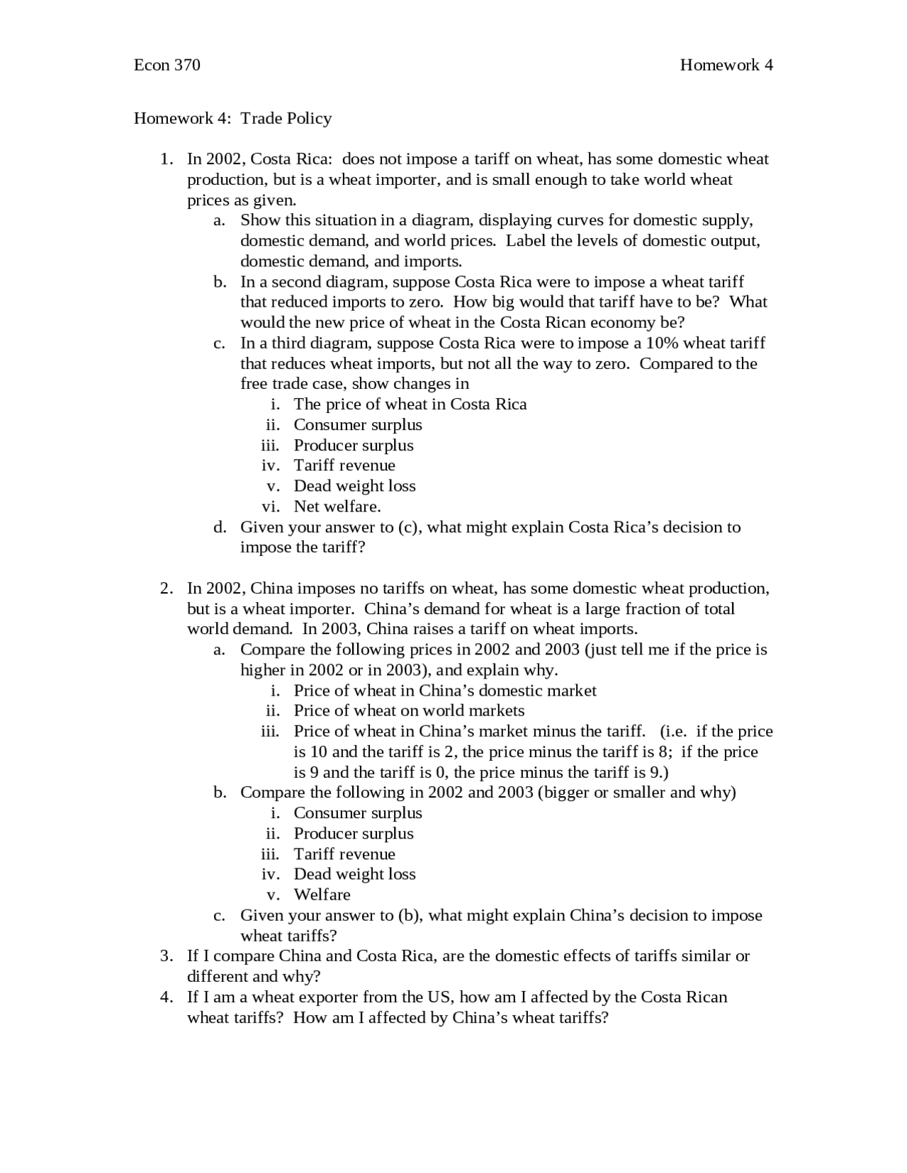 Trade Policy - International Trade - Homework 4 | ECON 37000 ...