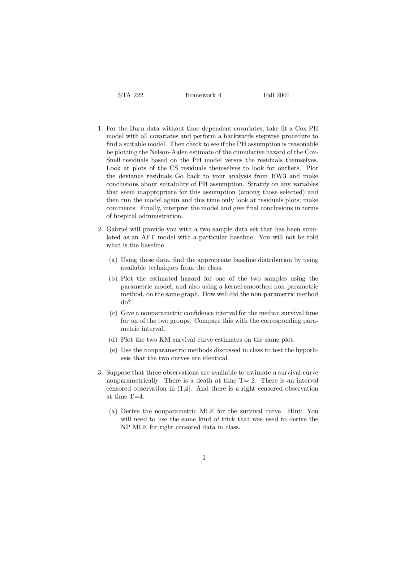 Homework 4 Problems Survival Analysis Sta 222 Docsity