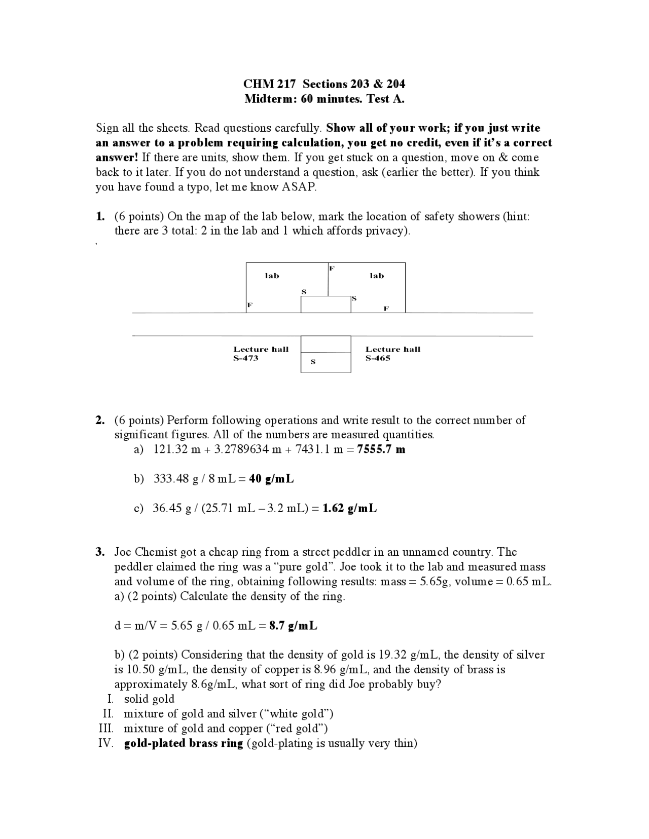 Midterm Test A Principles Of Chemistry Lab I Chm 217 Exams