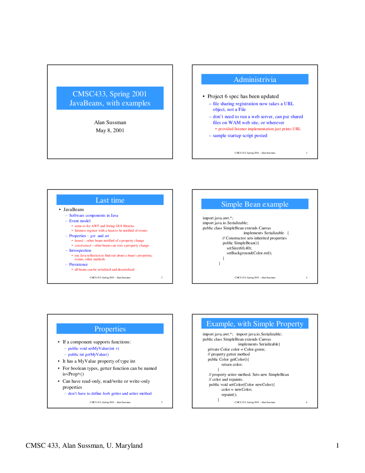 Simple JavaBeans with the Examples - Project 6 | CMSC 433 - Docsity