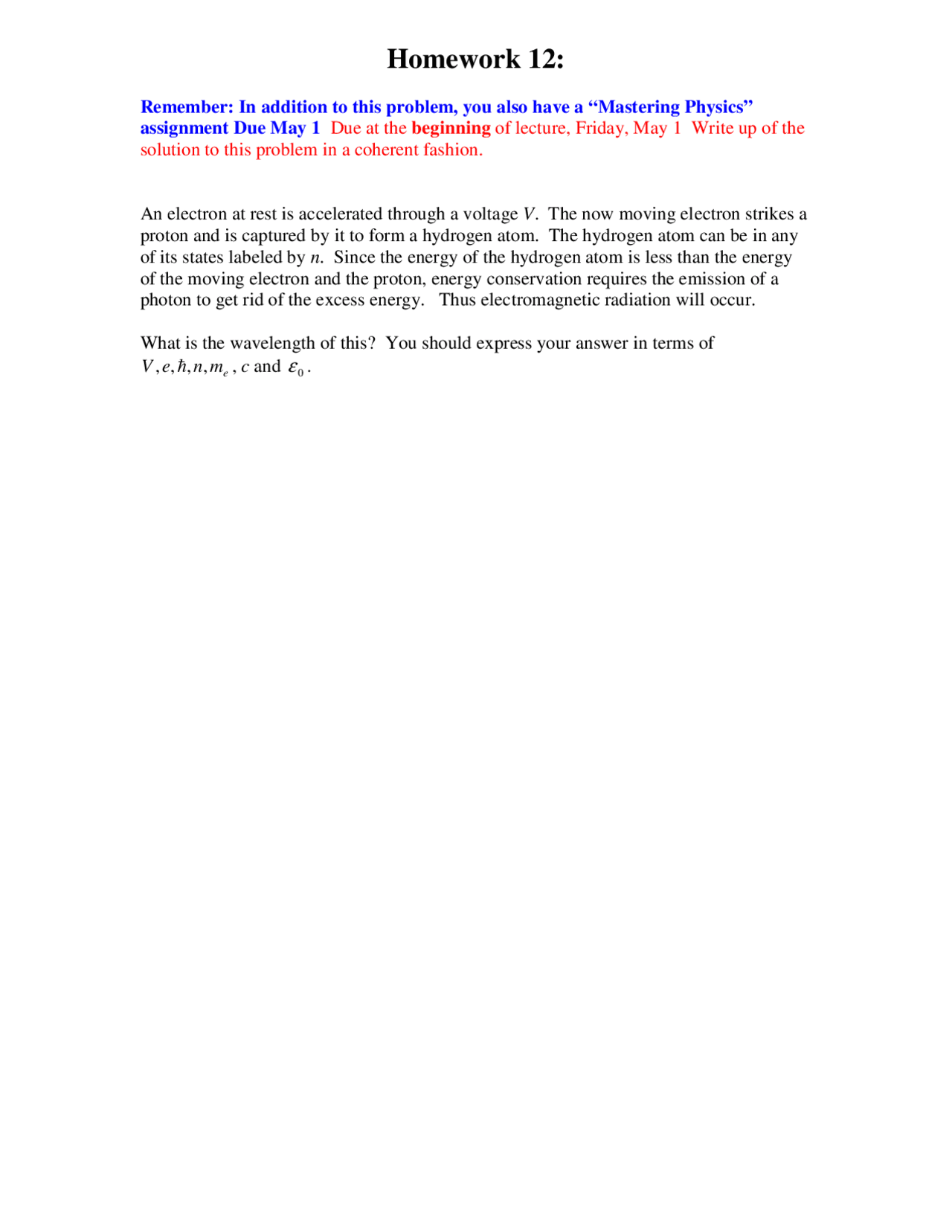 What Is The Wavelength Homework 12 Phys 270 Docsity