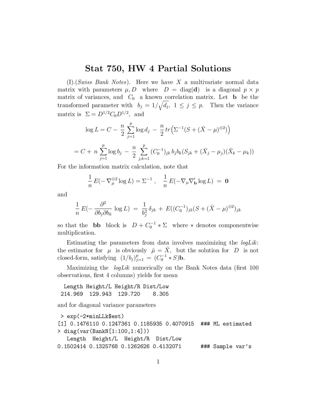 Homework 4 With Solution Multivariate Analysis Stat 750 Docsity