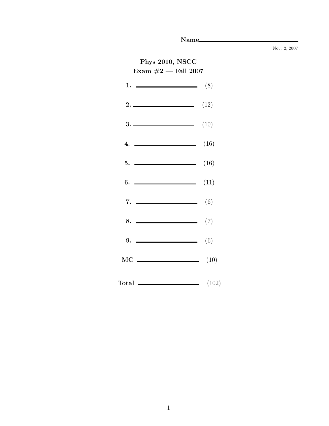 10 Multiple Choice Exam 2 - Algebra-based Physics II | PHYS 2010 | Exams Physics | Docsity