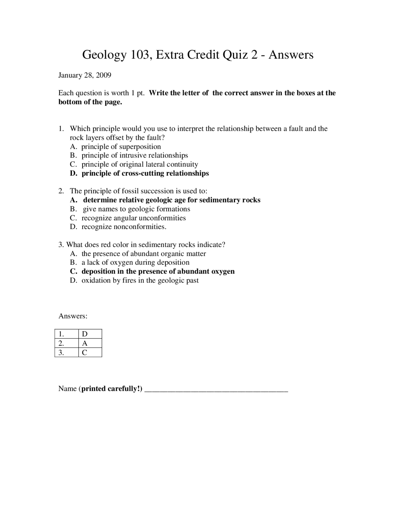 Solved Quiz 2 For Earth Through Time Geol 103 Docsity