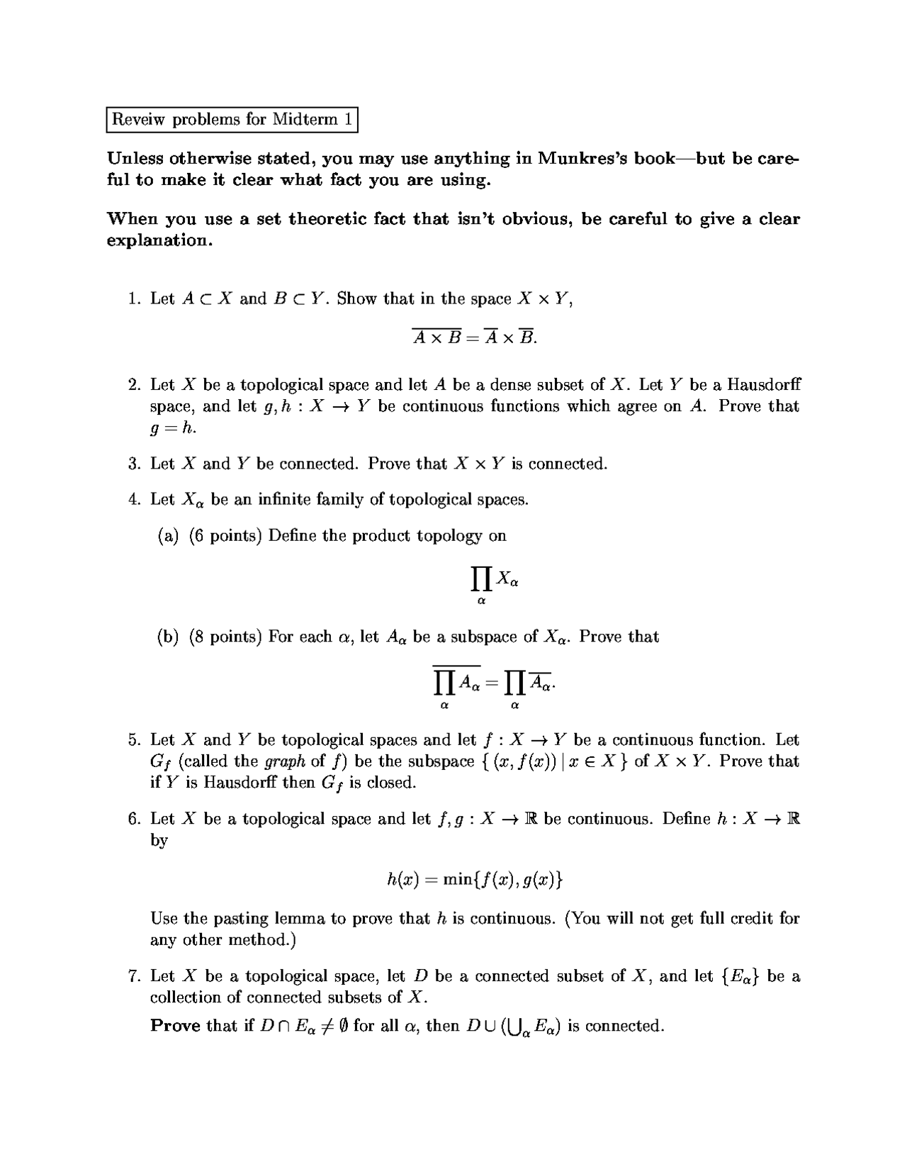 Review Problems Midterm Exam Elementary Topology Ma 57100 Docsity