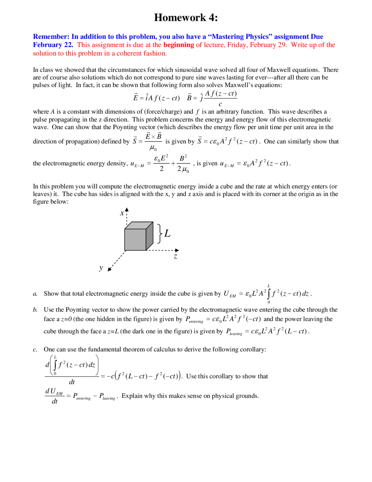 Problem Set 4 Electrodynamics Light Relativity And Modern Physics