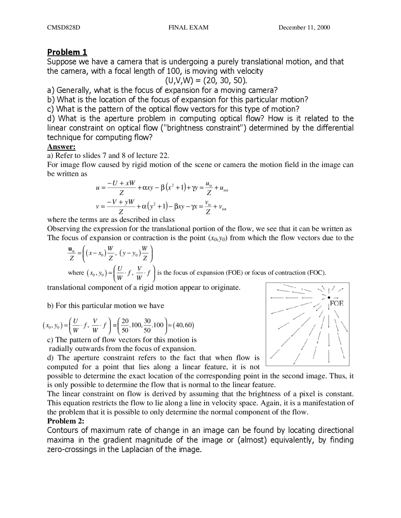 Final Exam With Solution Fundamentals Of Computer Vision Cmsc 828d