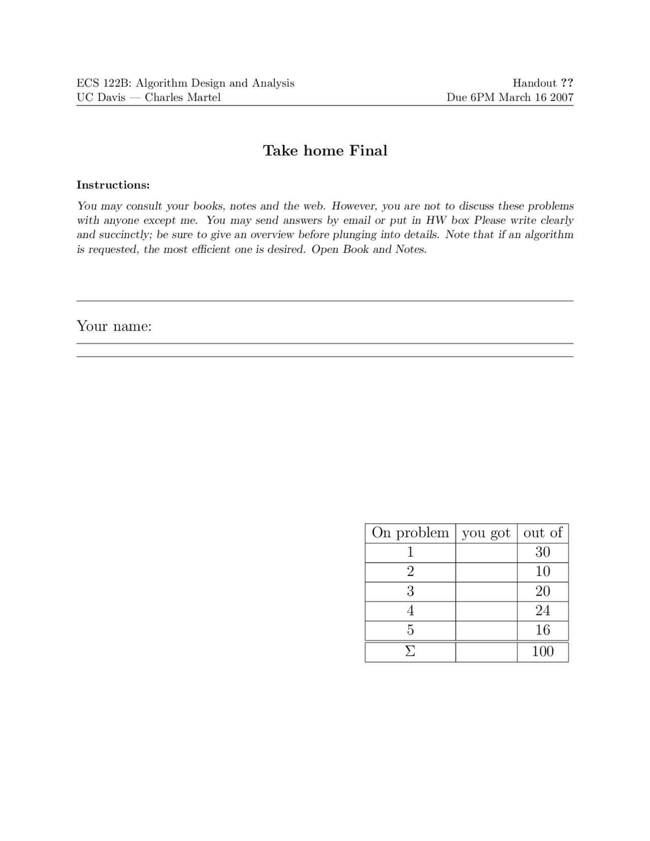 Final Practice Exam Algorithm Design Ecs 122b Docsity