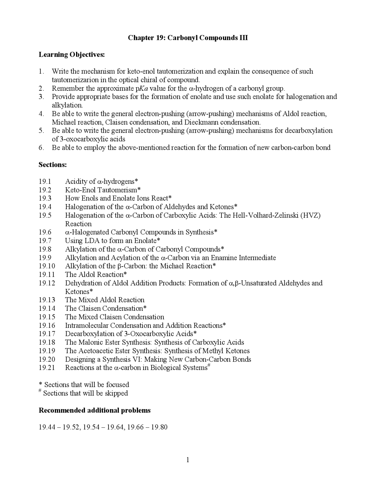 Carbonyl Compounds Iii Lecture Notes Chem 2320 Docsity