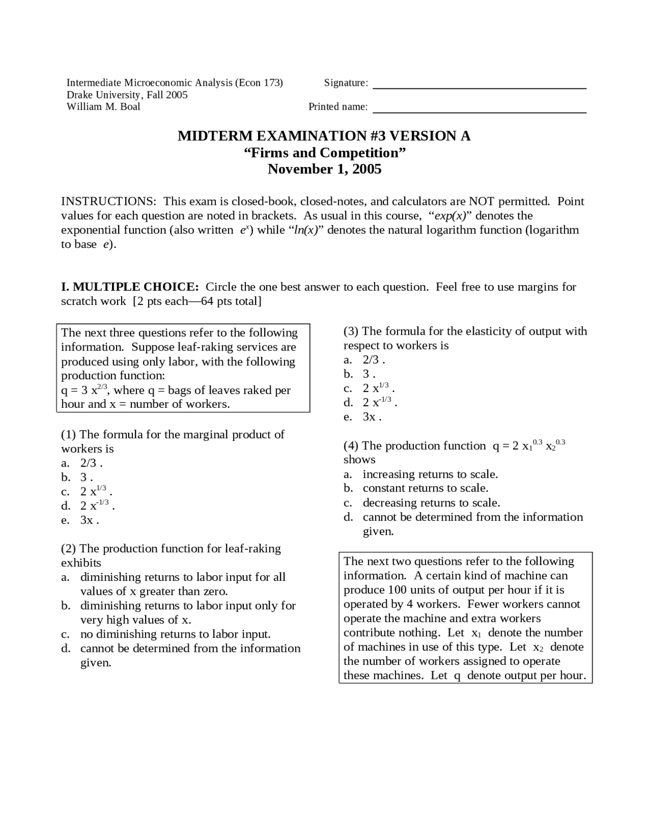 Midterm Examination Intermediate Microeconomics Analysis Econ 173
