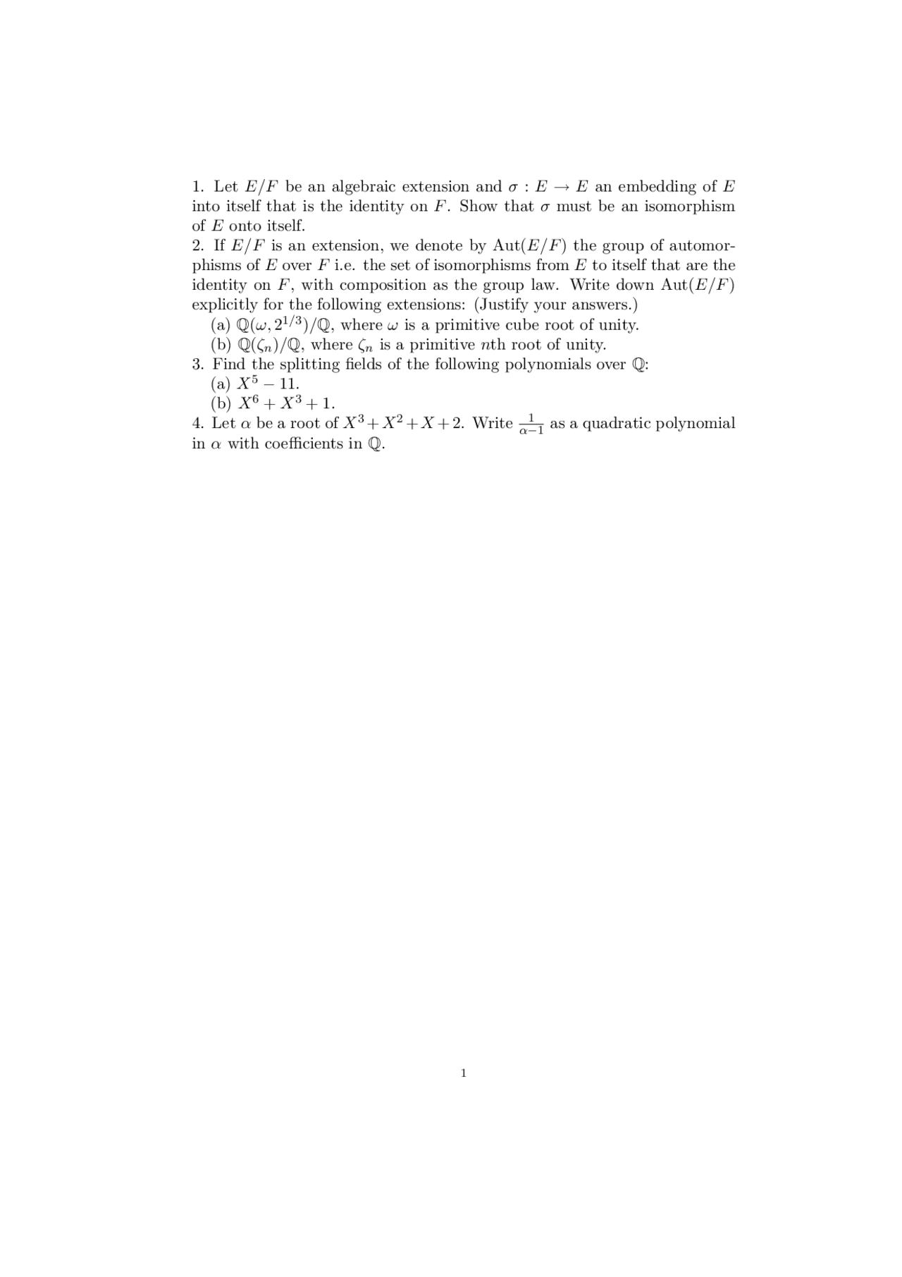 Abstract Algebra I - Assignment | MATH 600 - Docsity