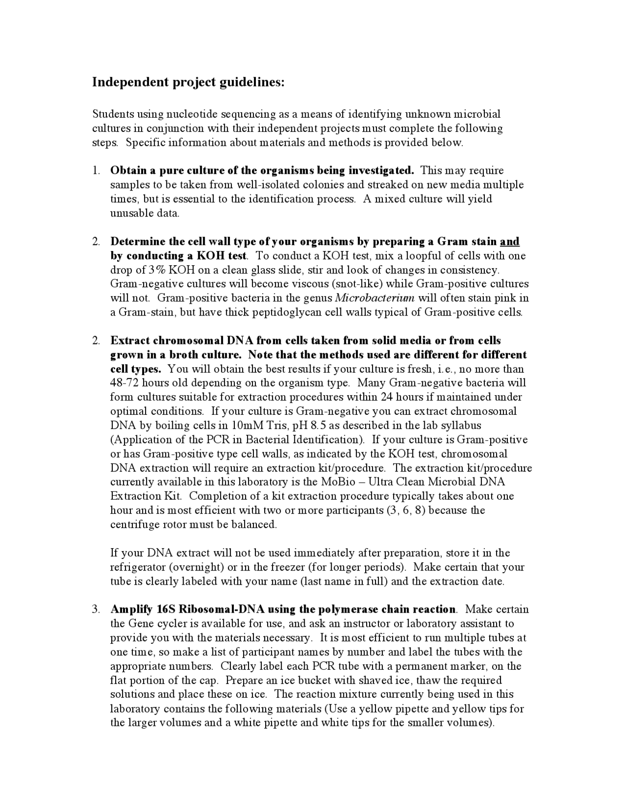 Independent Project Guidelines for Microbiology | BIOL 0004 - Docsity