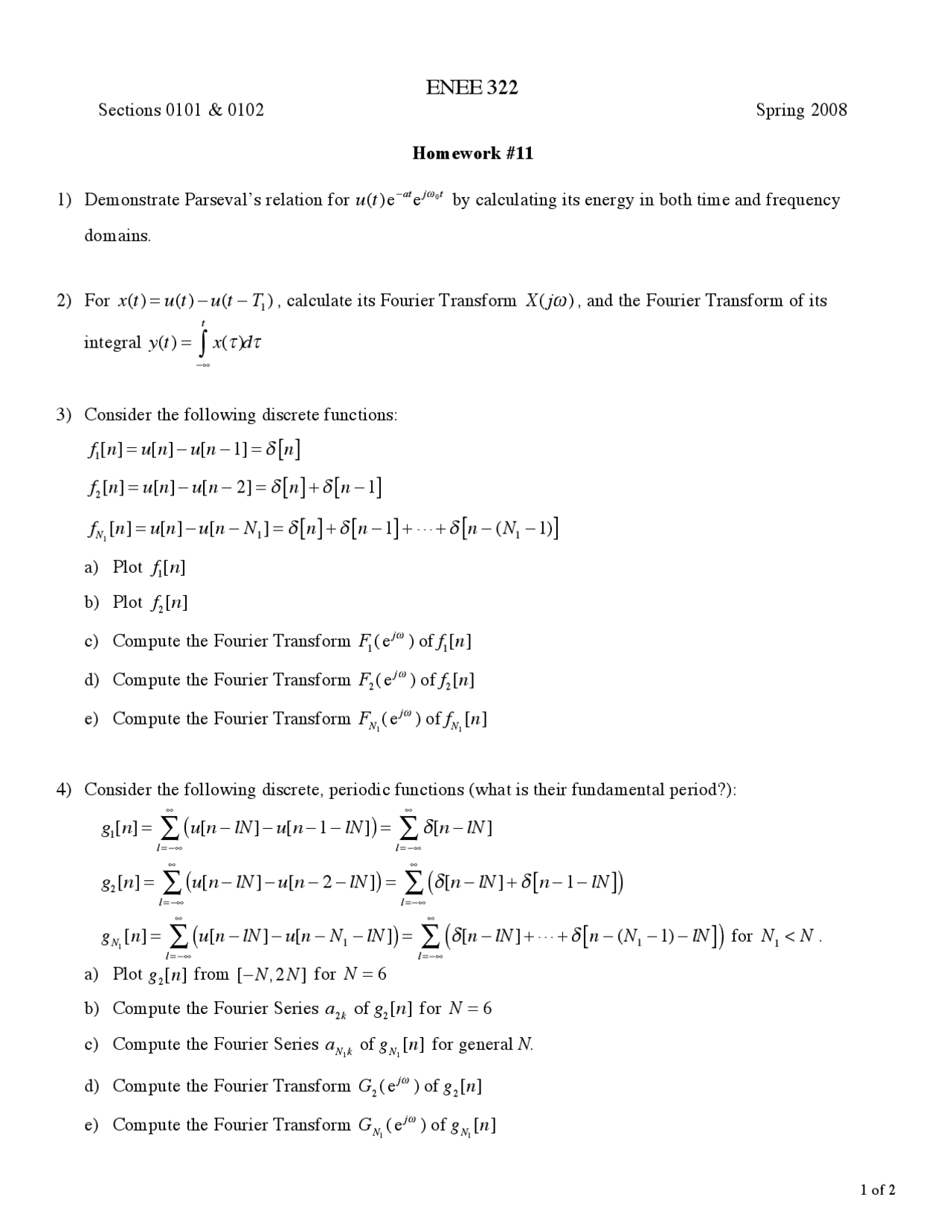 Assignment 11 For Signal And System Theory Enee 322 Docsity