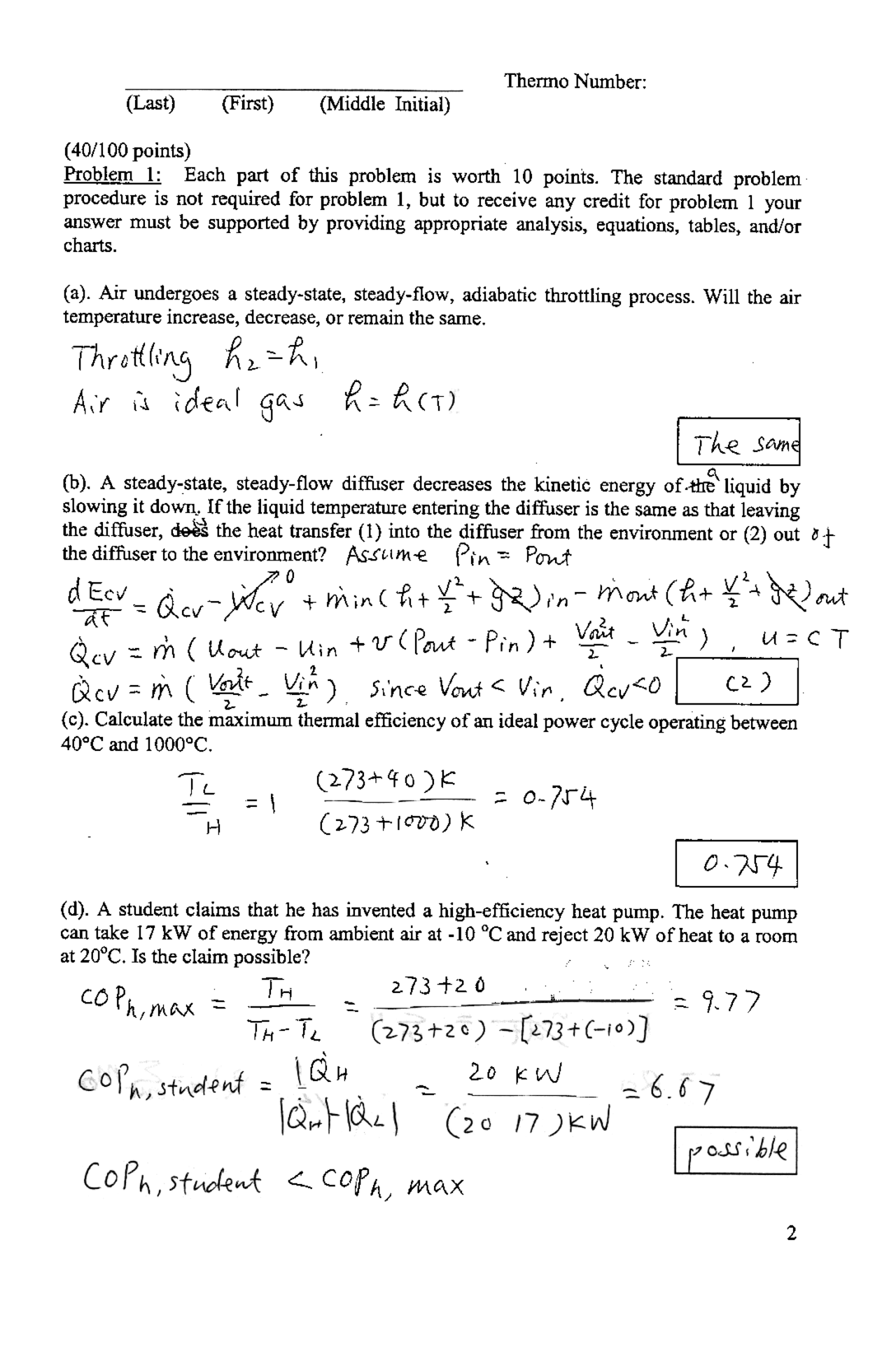 3 Solved Problems On Thermodynamics L Exam 3 Me 20000 Docsity