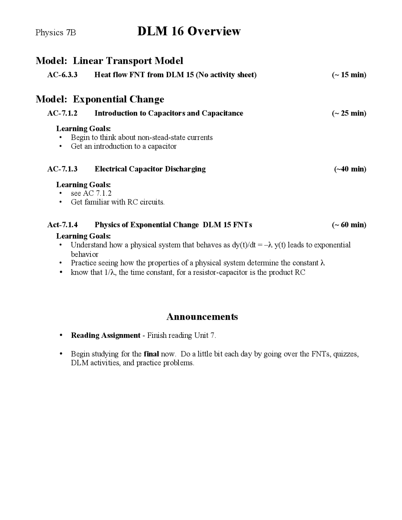 Linear Transport Model General Physics Lecture Notes Phy 007b