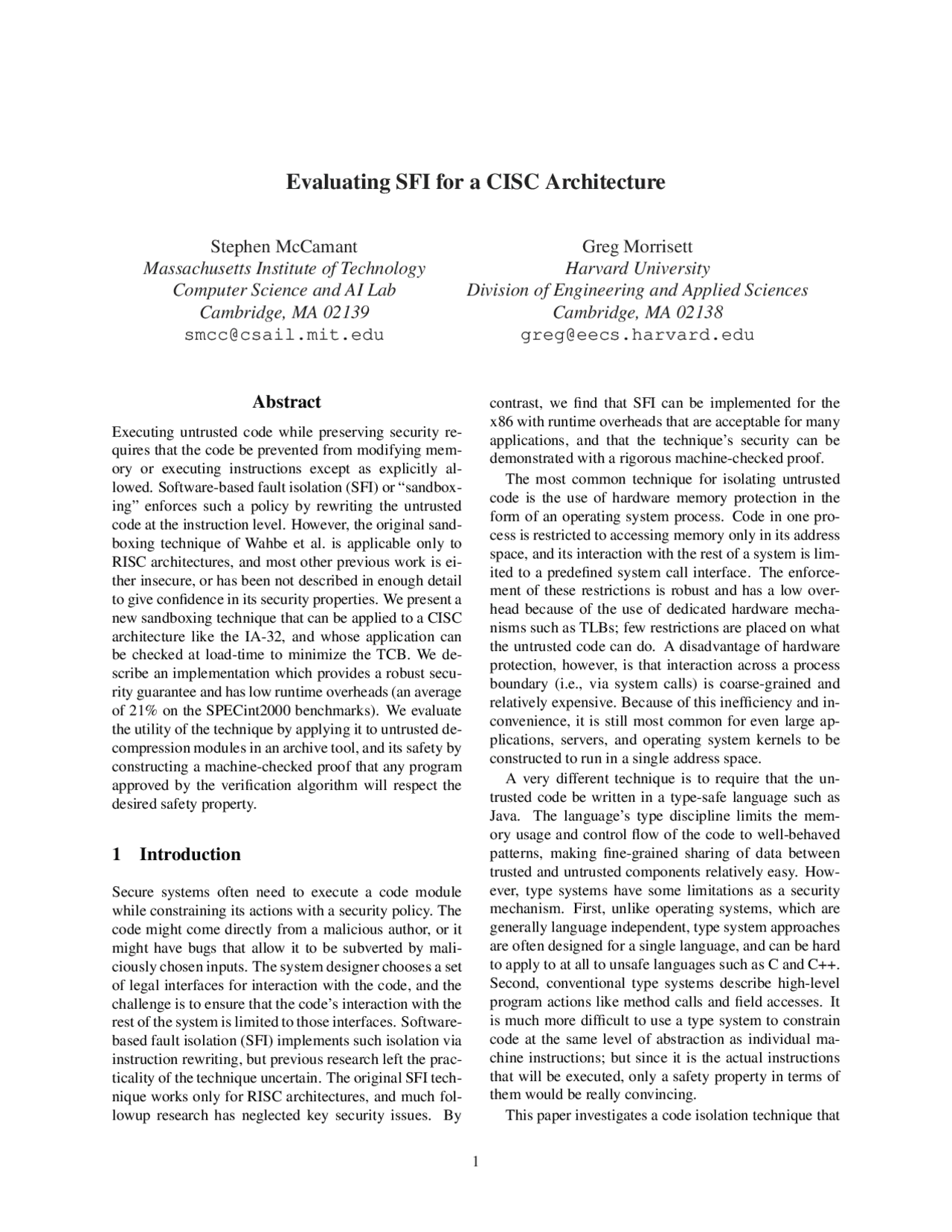 Research Paper – Evaluating SFI for a CISC Architecture | ECS 235A - Docsity