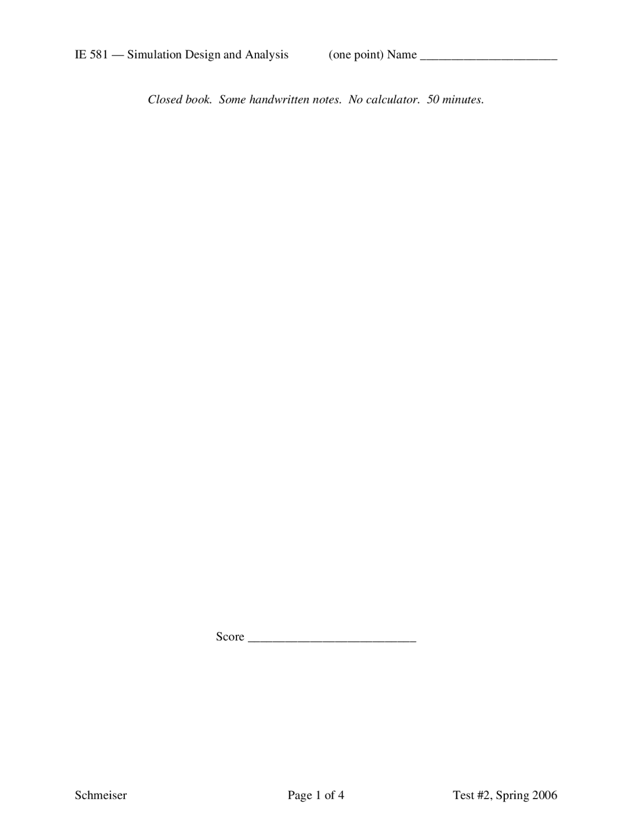 Simulation Design And Analysis Test 2 Questions Ie 58100 Docsity