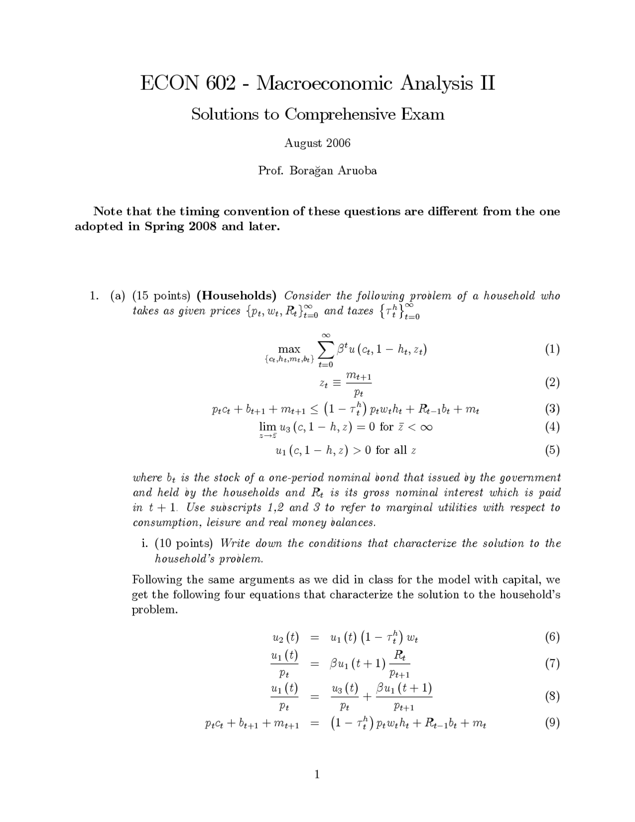 Solutions to Comprehensive Exam - Macroeconomics Analysis II | ECON 602 ...