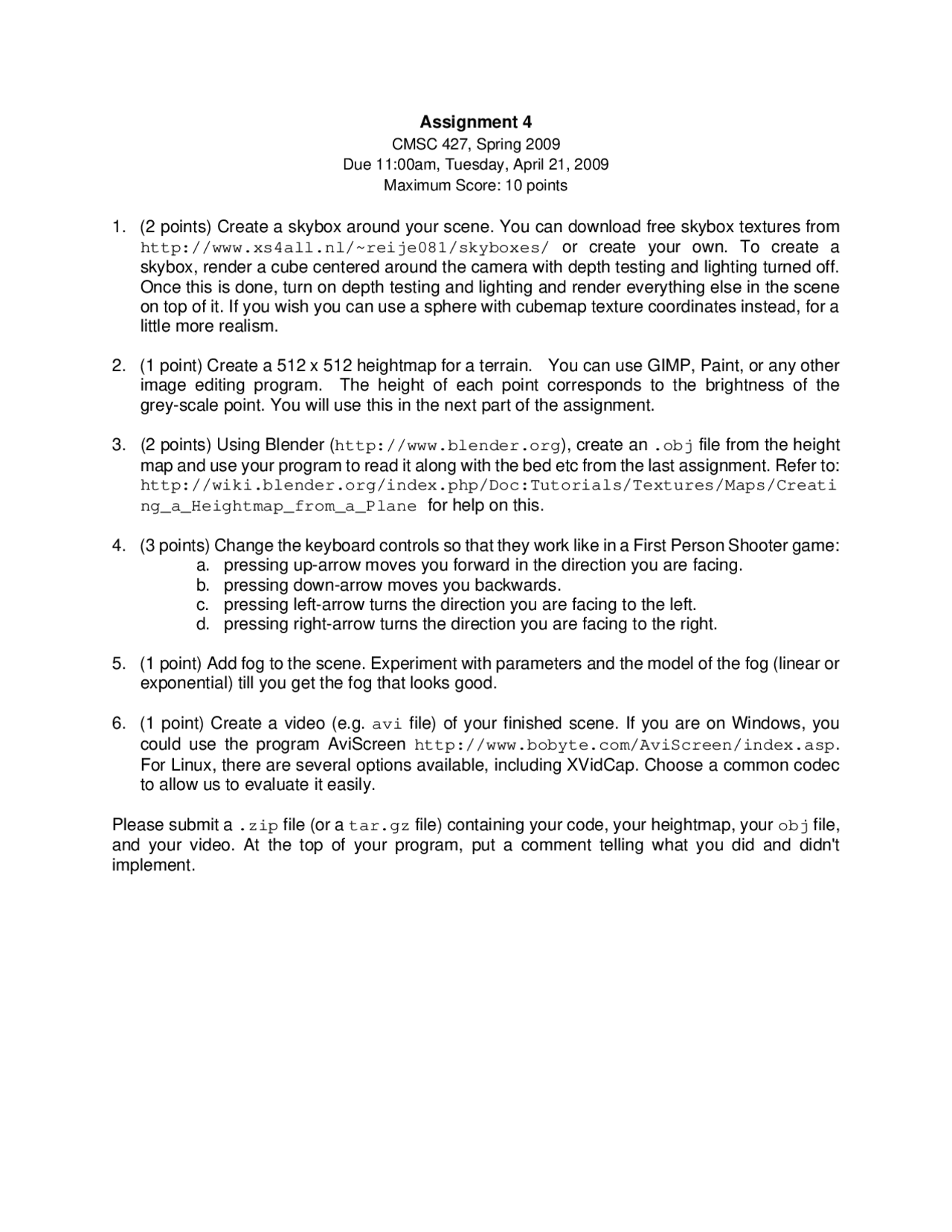6 Unsolved Questions For Assignment 4 Computer Graphics Cmsc 427 Docsity