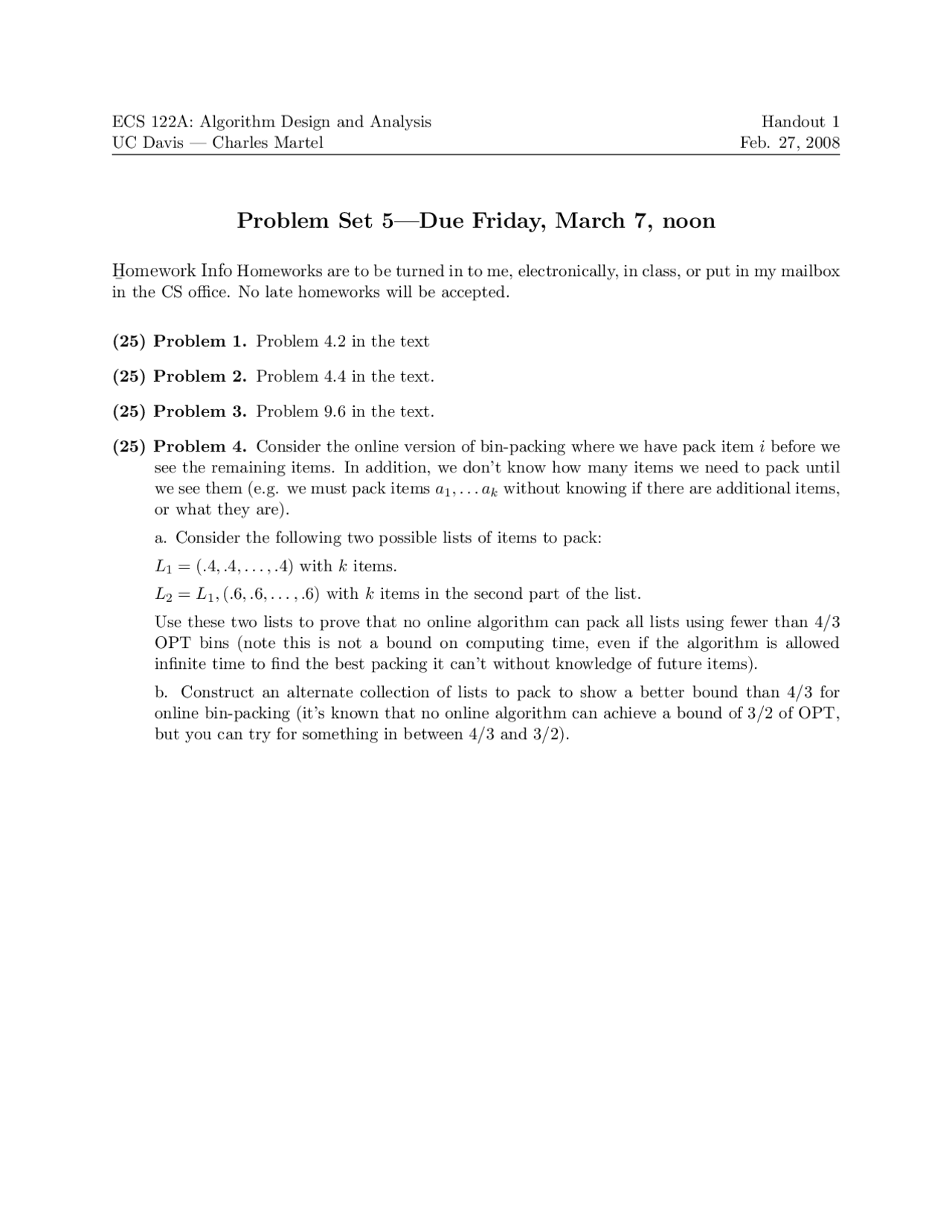 4 Problems On Algorithm Design Assignment 5 Ecs 122a Docsity 0001