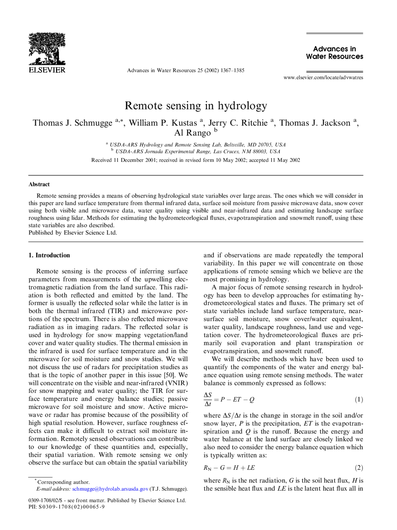 Lab Report for Remote Sensing in Hydrology | EES 5093 - Docsity