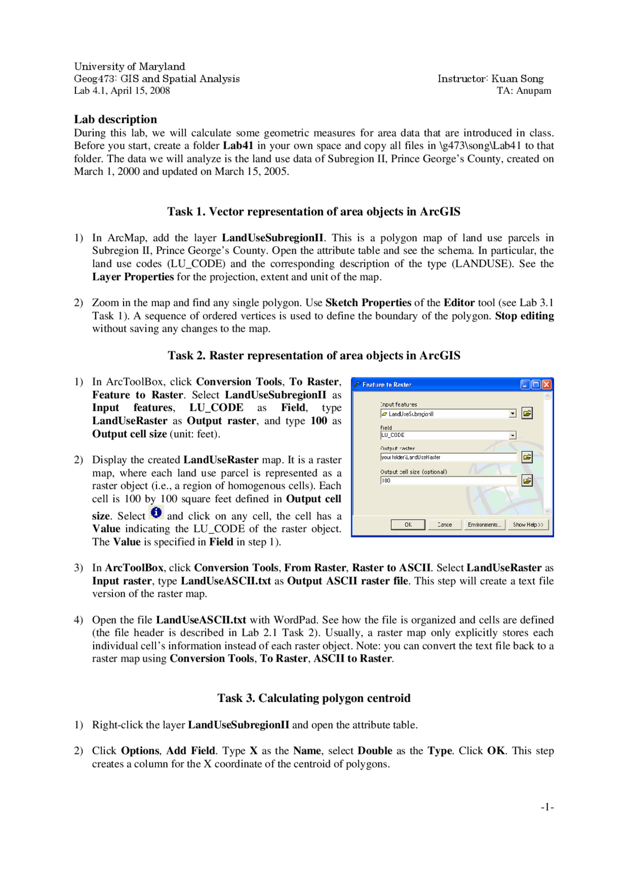 Vector Representation of Area Objects in ArcGIS - Lab | GEOG 473 - Docsity