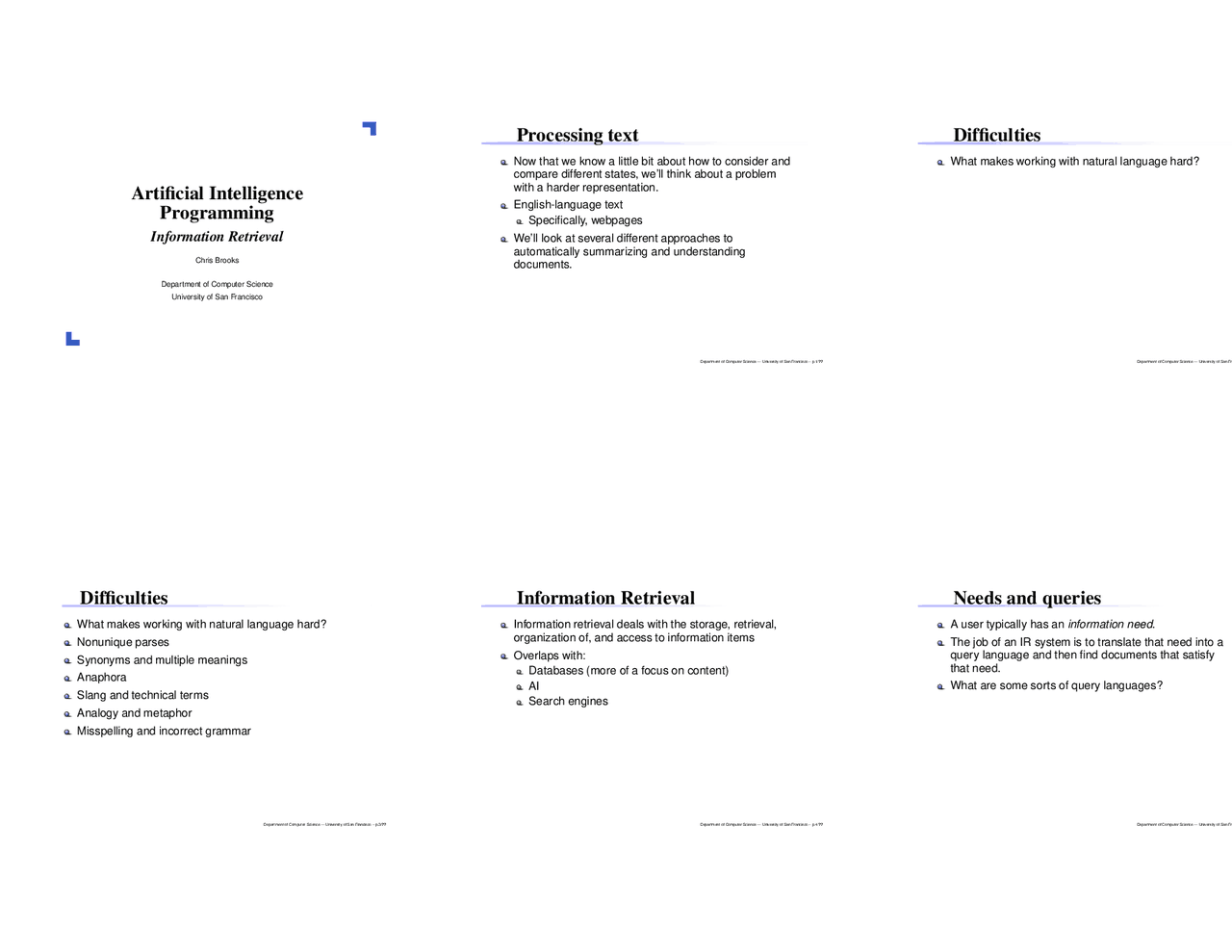 Artificial Intelligence Programming Information Retrieval Cs 662