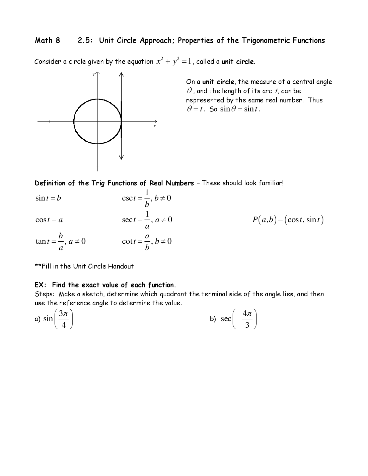 Unit Circle Approach - Docsity