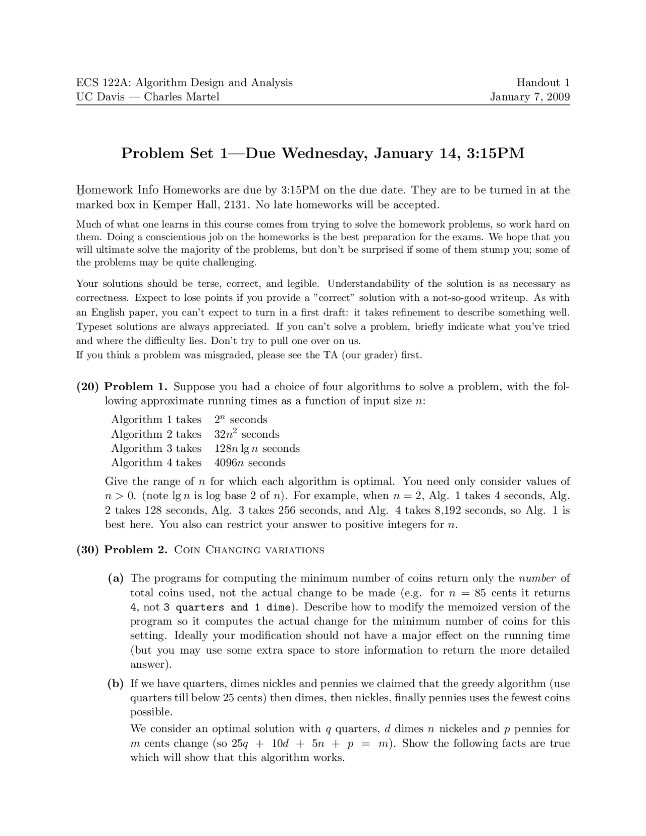 4 Problems On Algorithm Design Assignment 1 Ecs 122a Docsity 0493