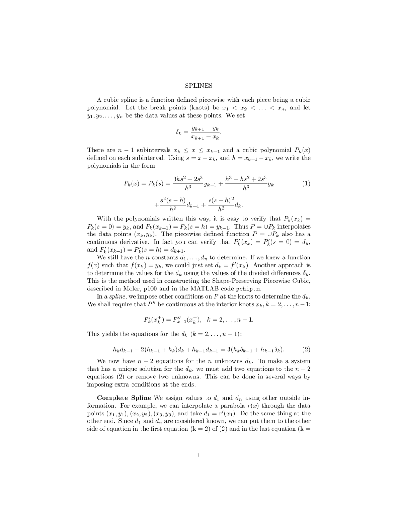 Cubic Splines: Interpolating Data with Continuous Derivatives - Prof ...