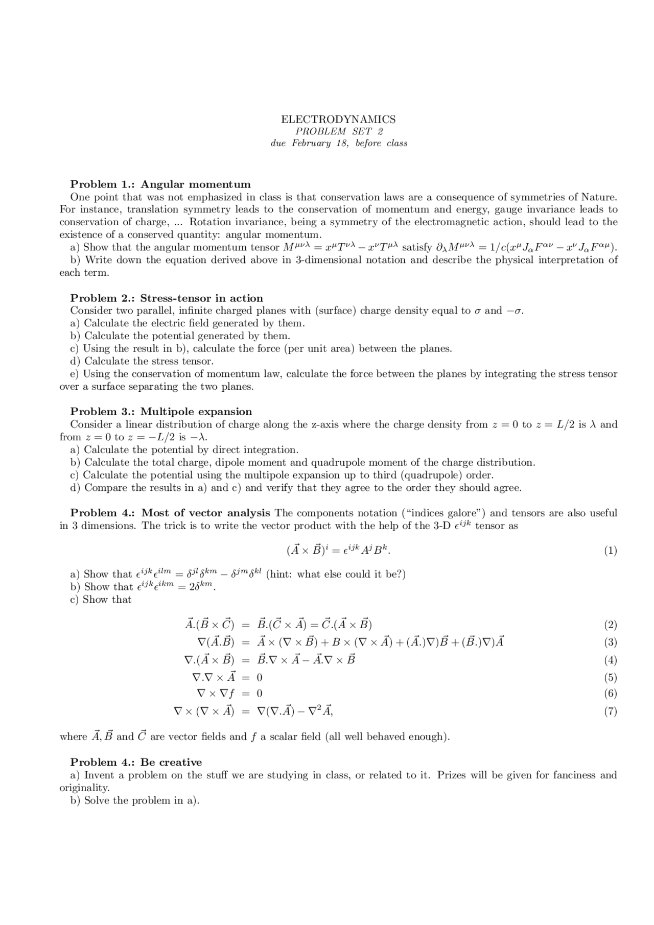Electrodynamics Problem Set 2 Phys 606 Docsity
