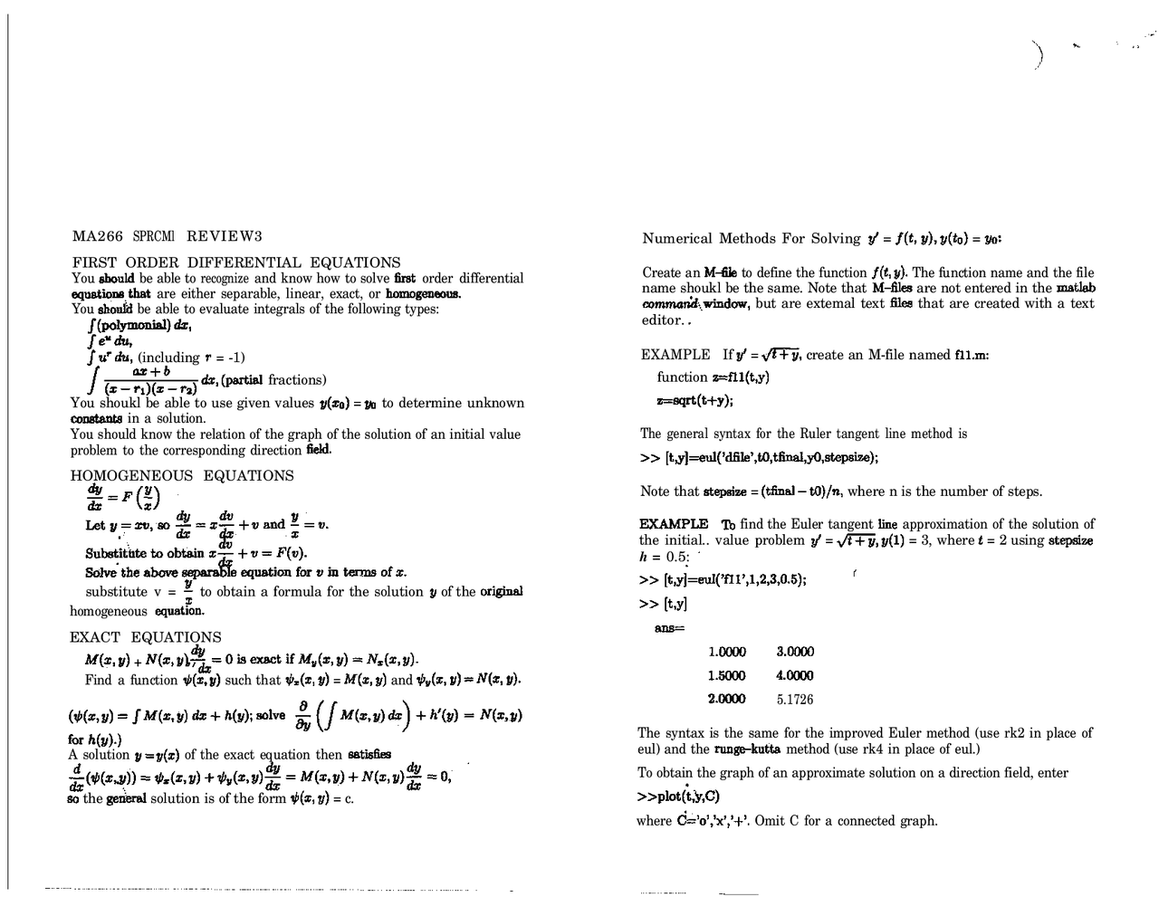 Practice Questions And Review Sheet Of Ordinary Differential Equations