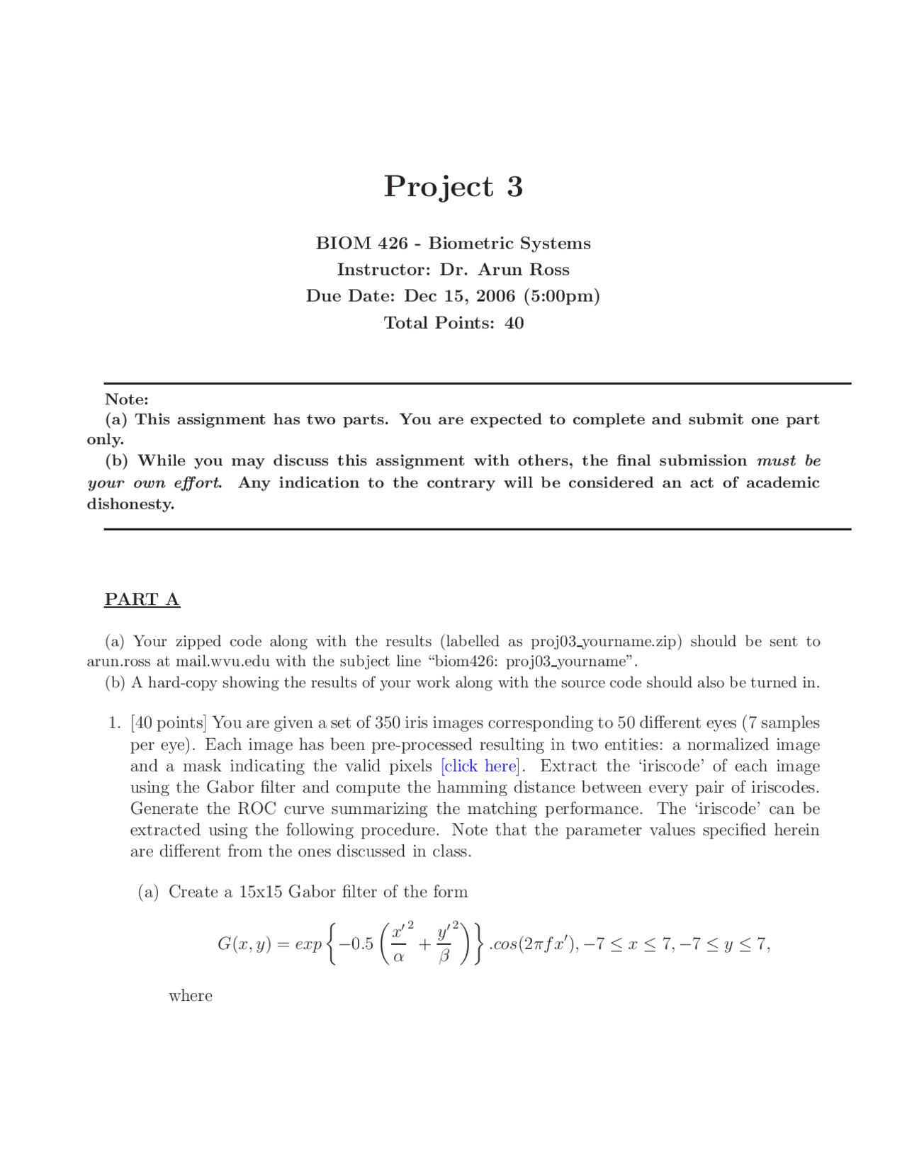 4 Problems On Biometric Systems Project 3 Biom 426 Docsity