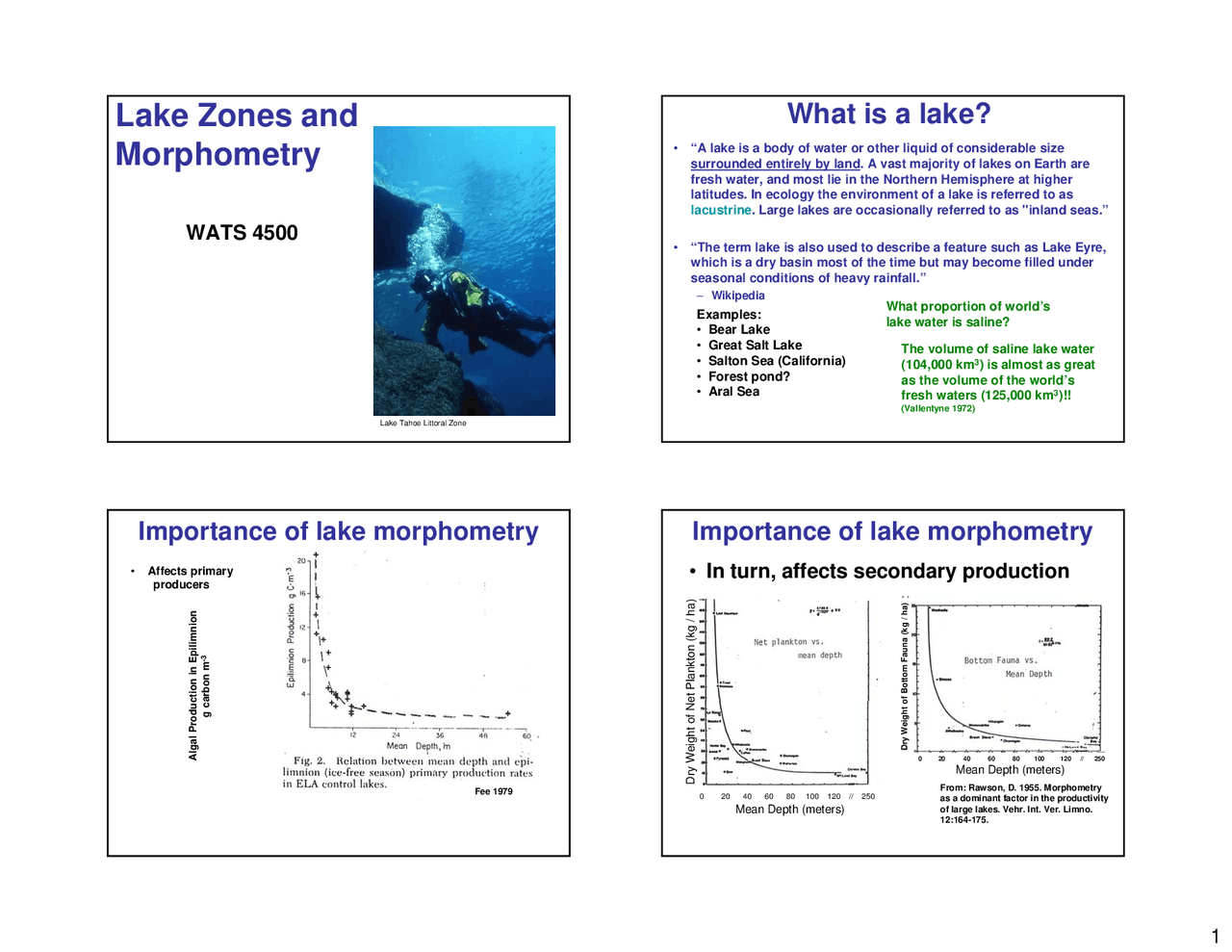 Lecture Slides On Lake Zones And Morphometry Wats 4500 Docsity