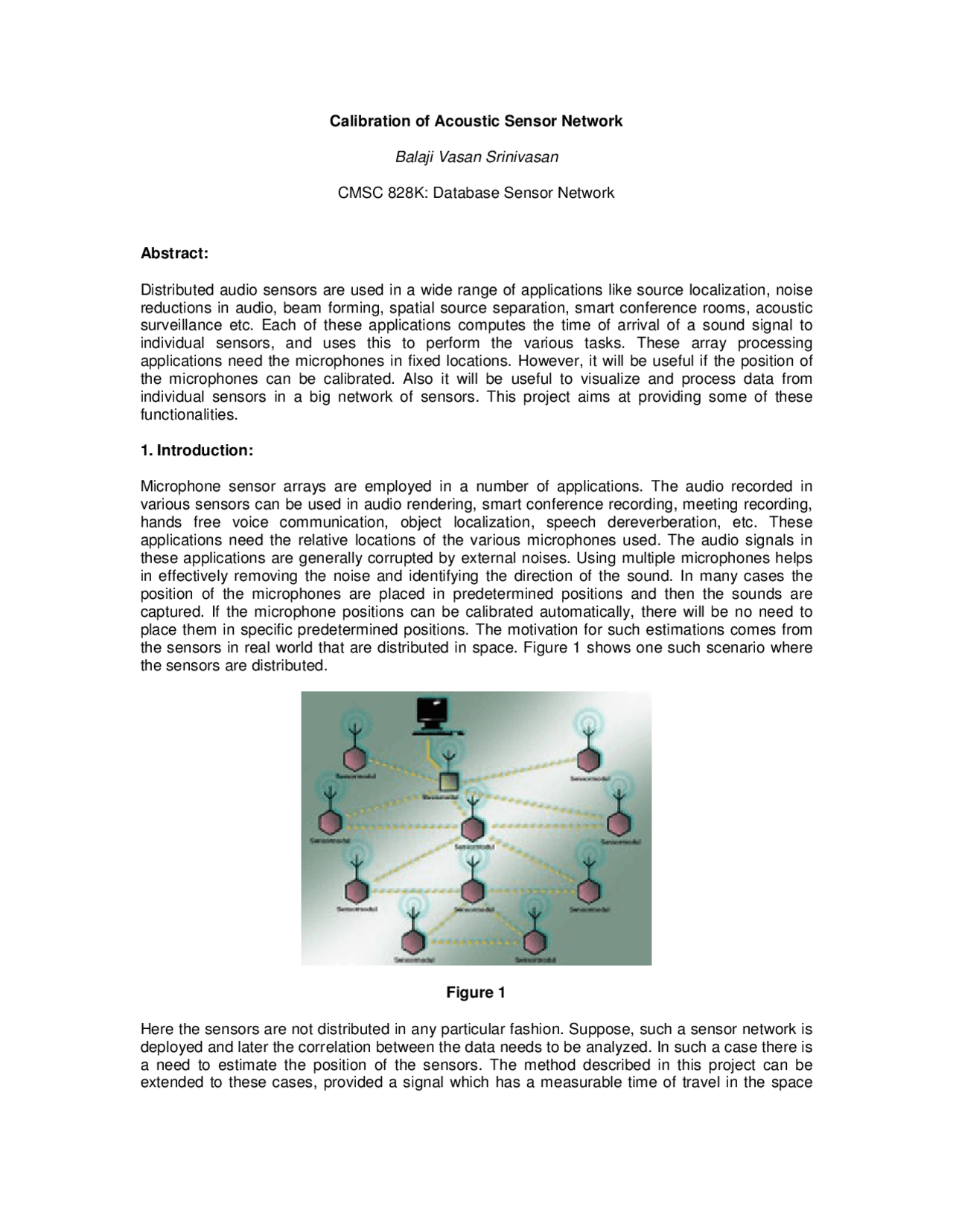 Calibration Of Acoustic Sensor Network Cmsc 828 Docsity