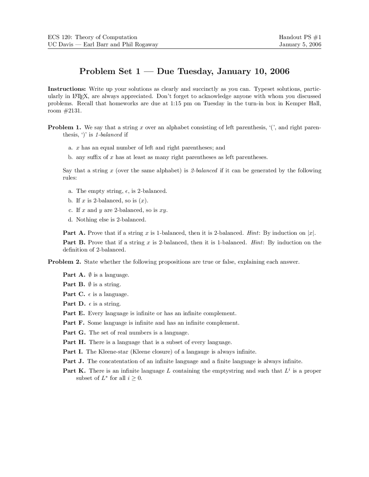 Theory of Computation: Proving Balanced Strings and Properties of ...