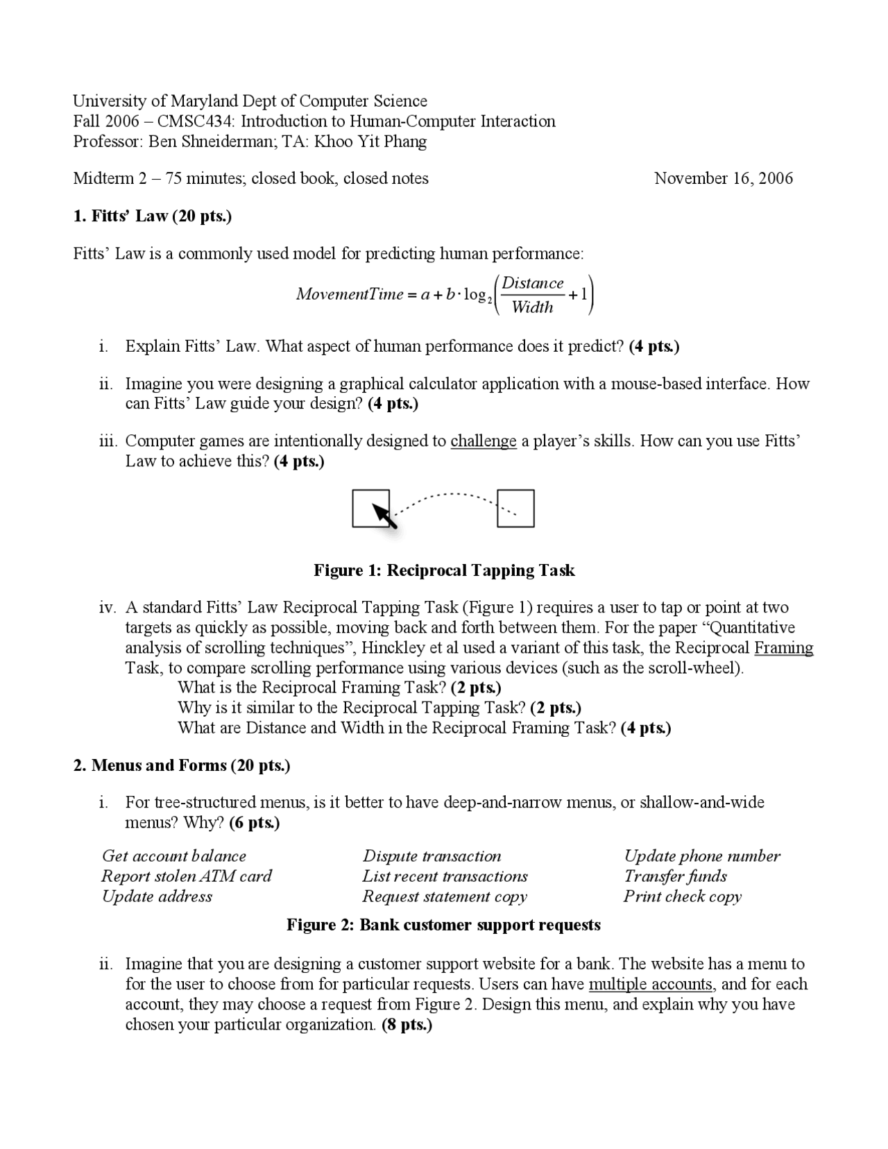 Introduction To Human Computer Interaction Midterm Exam 2 Cmsc 434 Docsity
